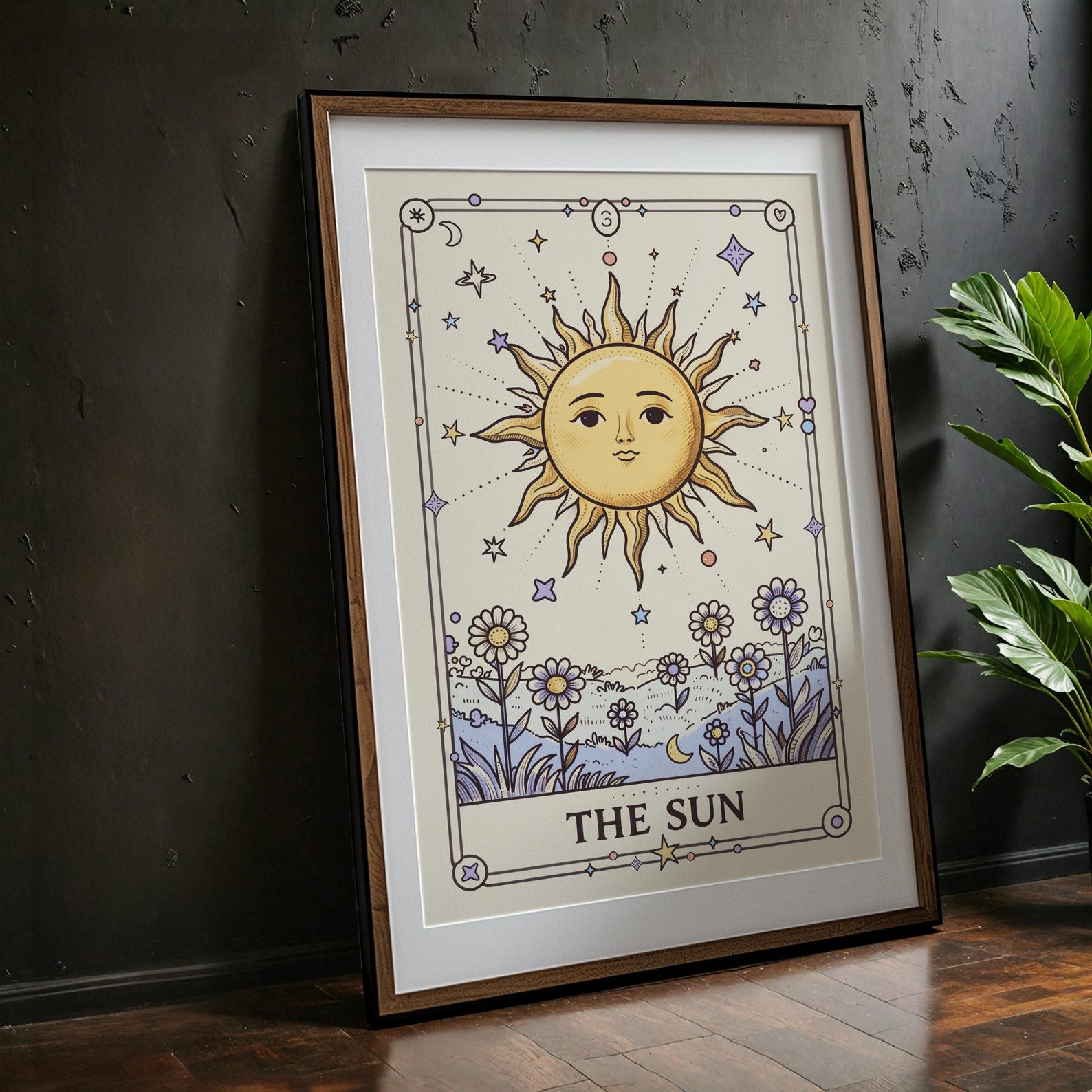 Vintage Sun Tarot Art Print | Celestial Floral Card (digital Download ...
