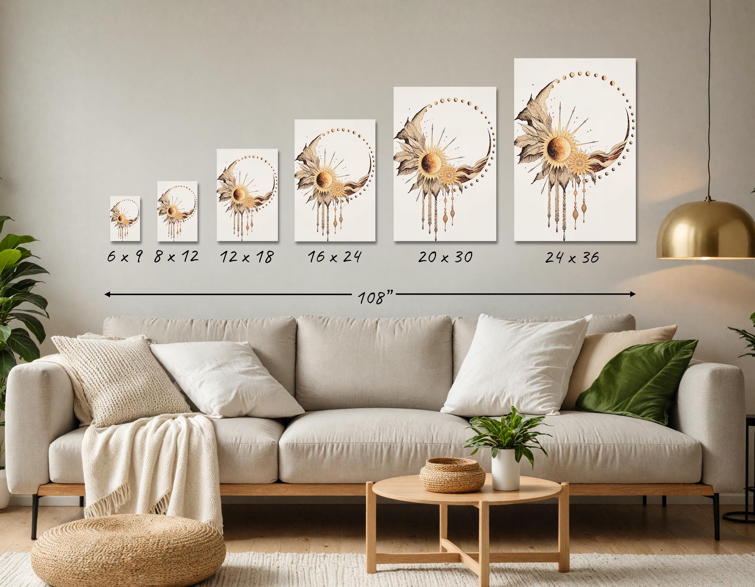 Boho Sun and Moon Phases Art Print: Celestial Botanical Decor (digital ...