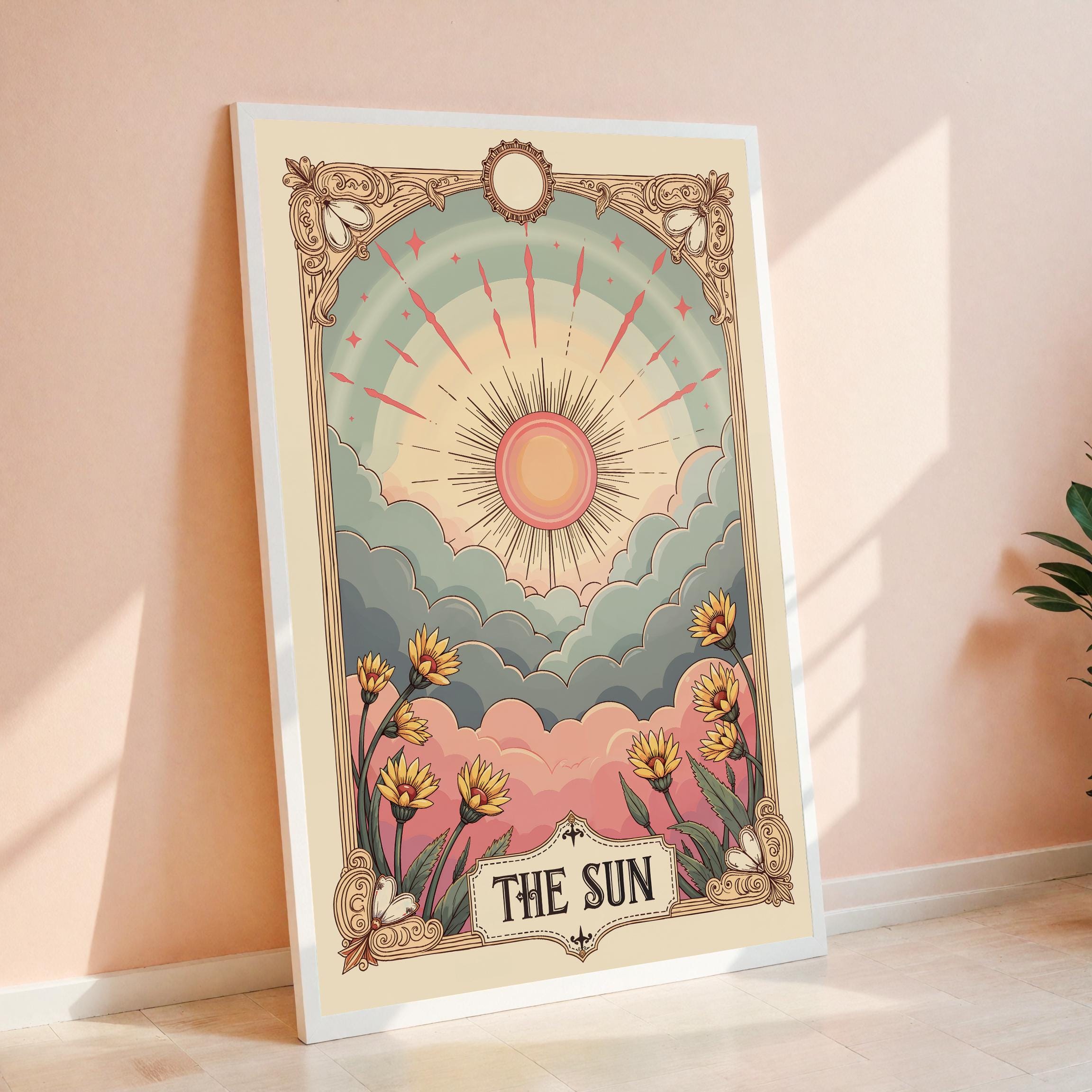 Vintage Sun Tarot Card Art Print: Retro Floral Astrology (digital ...