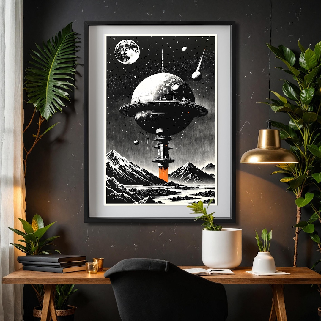 Sci-fi Space Station Art Print | Futuristic Orbit Poster | Galactic ...