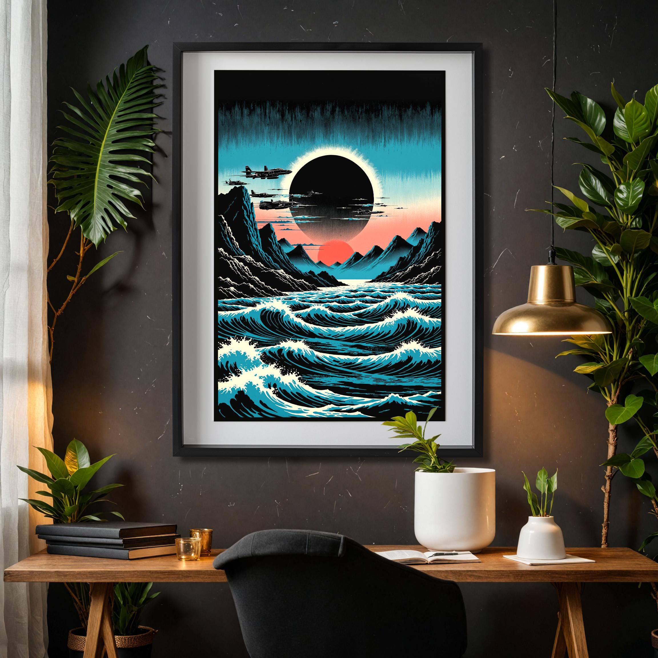 Retro Futuristic Eclipse Art Print | Digital Download Poster 24x36 ...