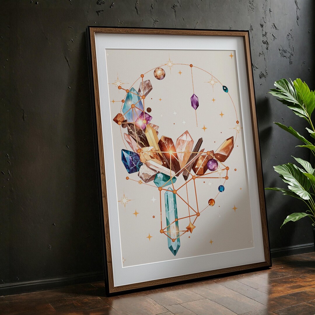 Celestial Crystal Cluster Wall Art - Mystical Boho Gemstone Decor ...
