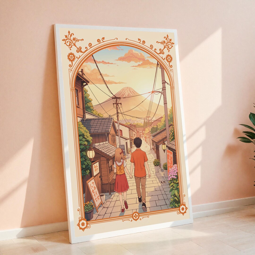 Golden Hour Stroll in Japanese Village Digital Download | Mount Fuji ...