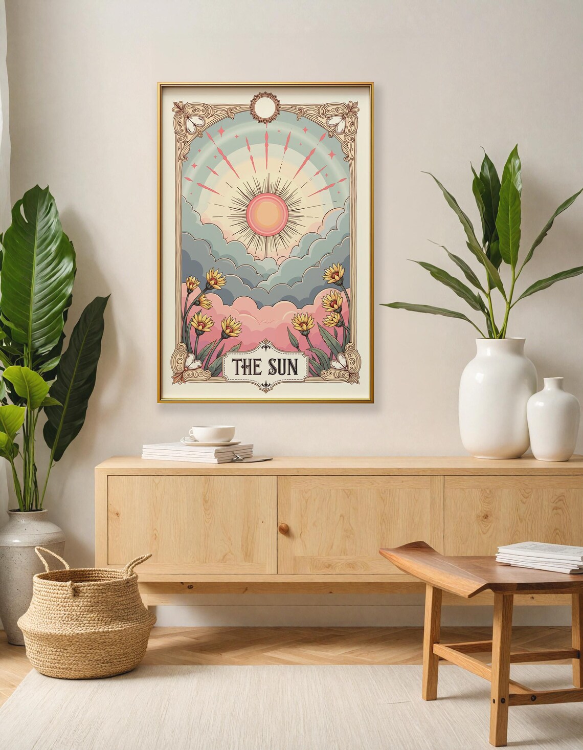 Vintage Sun Tarot Card Art Print: Retro Floral Astrology (digital ...
