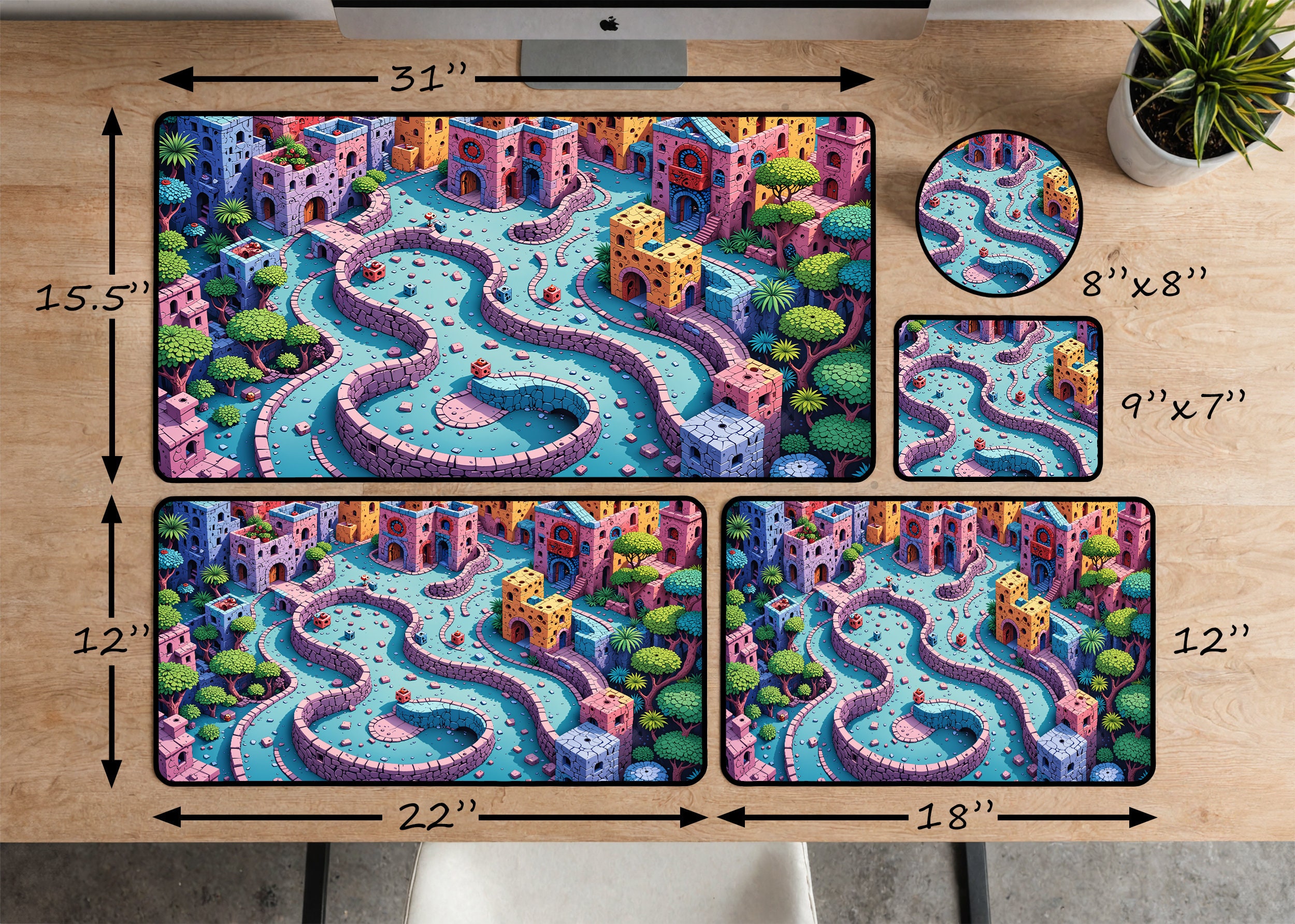 Retro RTS Colorful Fortress Map Desk Mat 90s Video Game Art Gaming ...