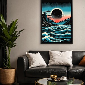 Retro Futuristic Eclipse Art Print | Digital Download Poster 24x36 ...
