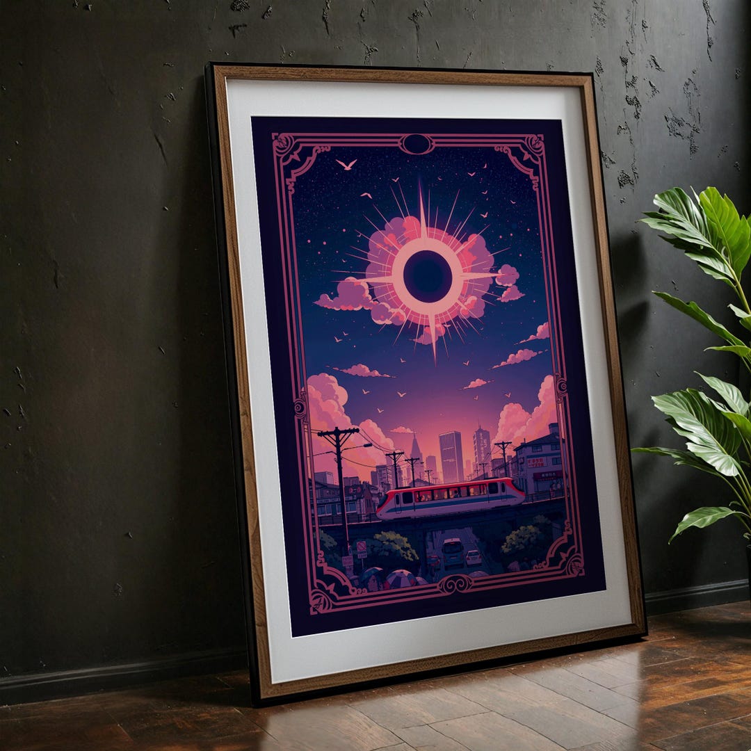 Retro Eclipse Cityscape Art Print: Lofi Anime Japan Decor (digital ...