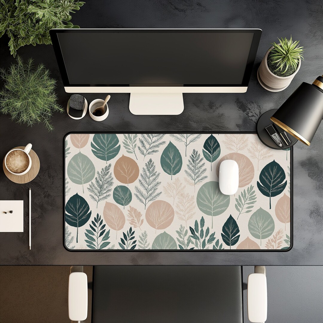 Earth Tone Leaf Mousepad or Deskmat | Modern Minimal Botanical Print ...