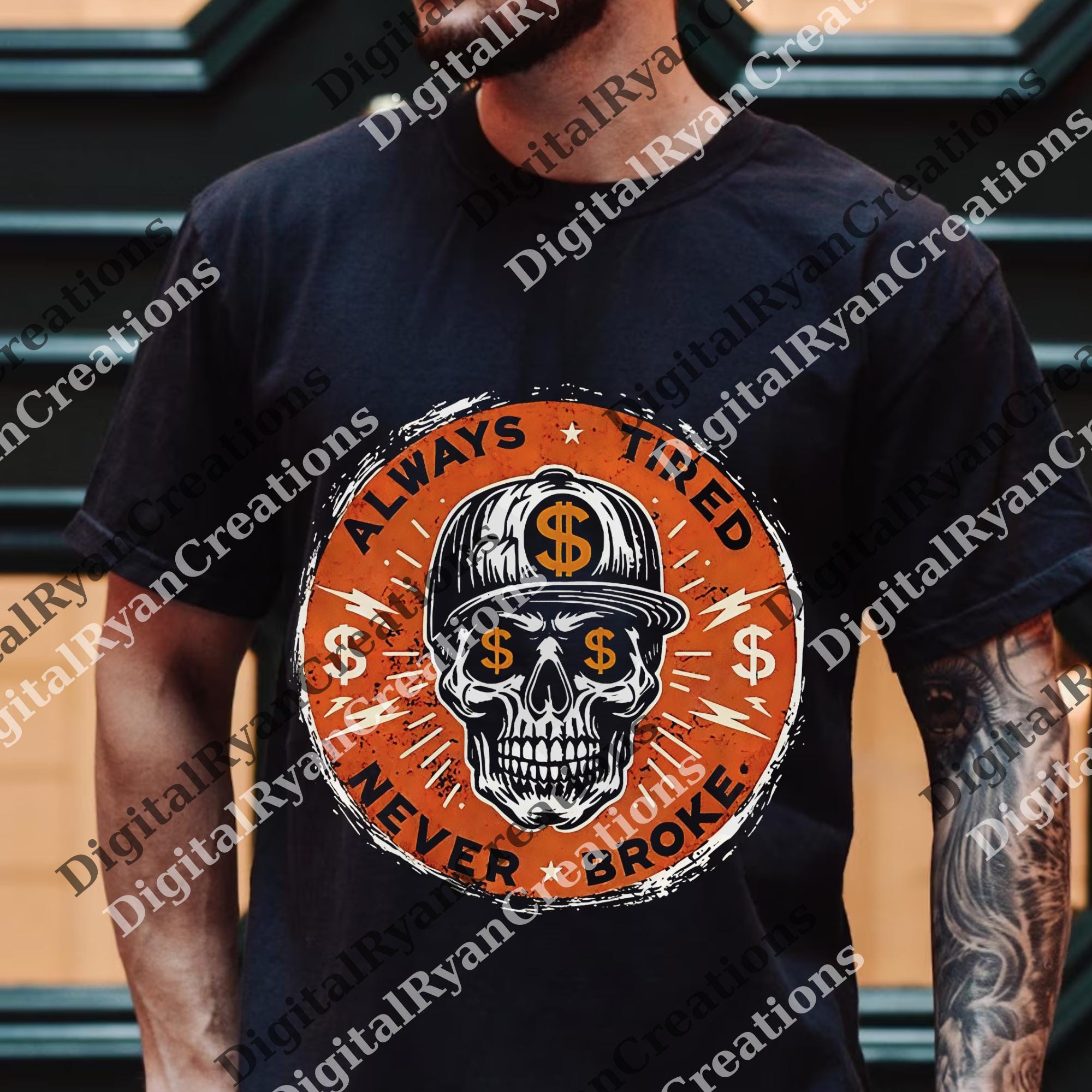 Retro Skull Always Tired Never Broke Png, Funny Adult Png, Humor Skull ...