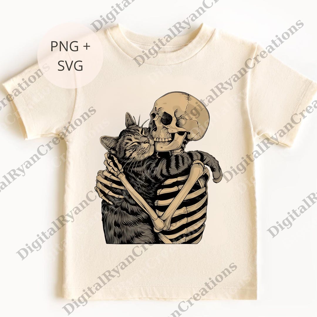 Skeleton Hugging Cat Png, Gothic Cat Lover Digital File, Spooky ...