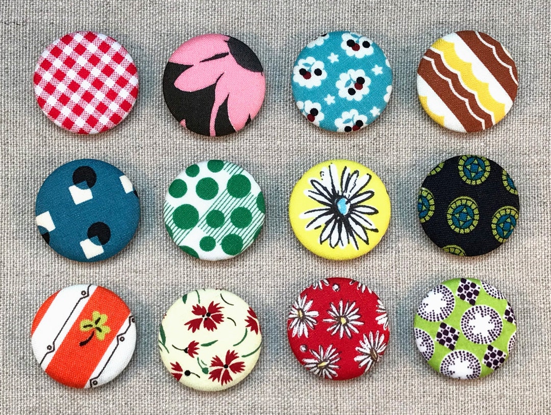 Fabric Button Magnets Set of 12 Reproduction Feedsack Fabrics 8 - Etsy