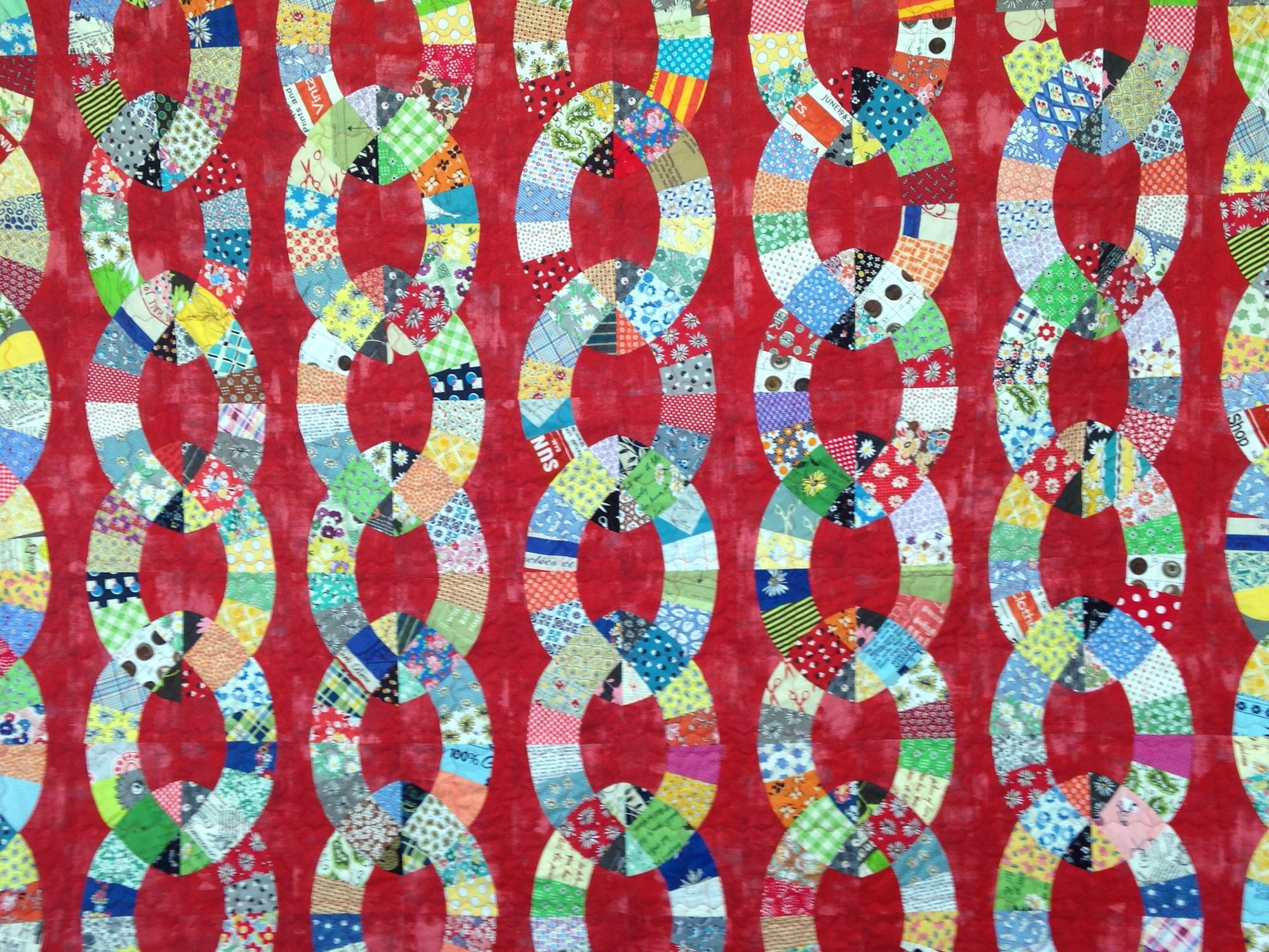 Queen Size Quilt Chain Link Pattern Vintage Look Feed Sack | Etsy