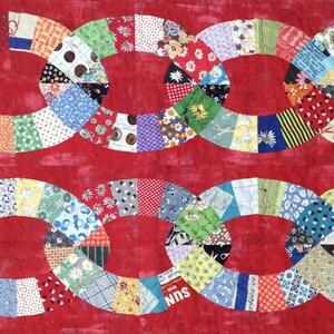 Queen Size Quilt - Chain Link Pattern - Vintage Look Feed Sack ...