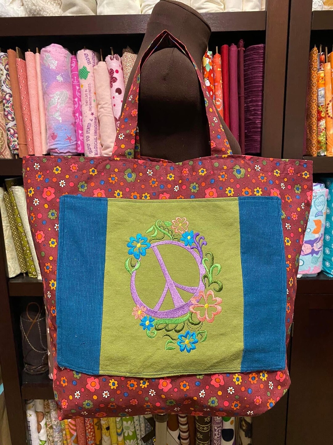 Hippy Floral Peace Sign Tote Bag - Etsy