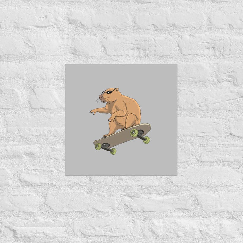 Skating Capybara Poster | UNFRAMED | Funny Animal Posters | Capybara ...