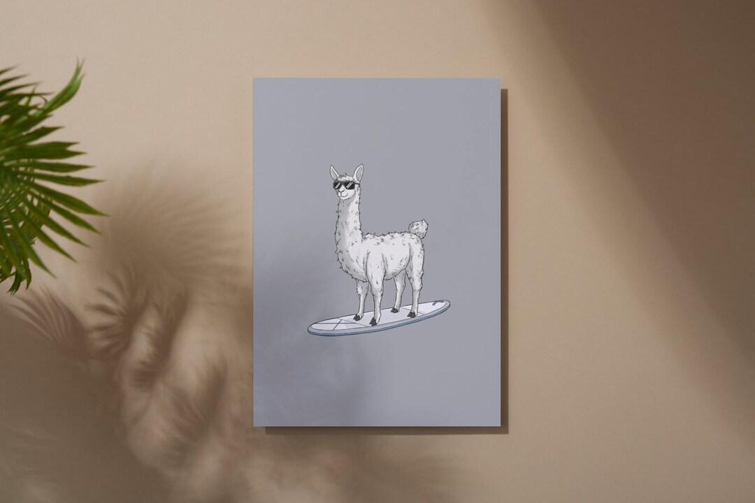 Paddle Board Llama Poster | UNFRAMED | Funny Animal Posters | Llama ...