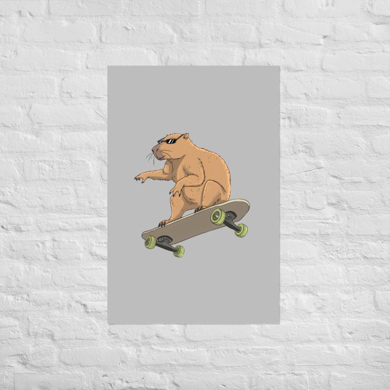 Skating Capybara Poster | UNFRAMED | Funny Animal Posters | Capybara ...
