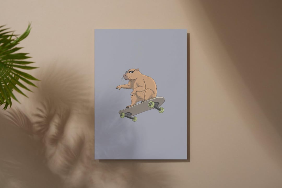 Skating Capybara Poster | UNFRAMED | Funny Animal Posters | Capybara ...