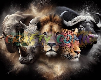 Big 5 African Animals Black and White Digital Print Lion Buffalo Elephant Leopard Rhino - Etsy