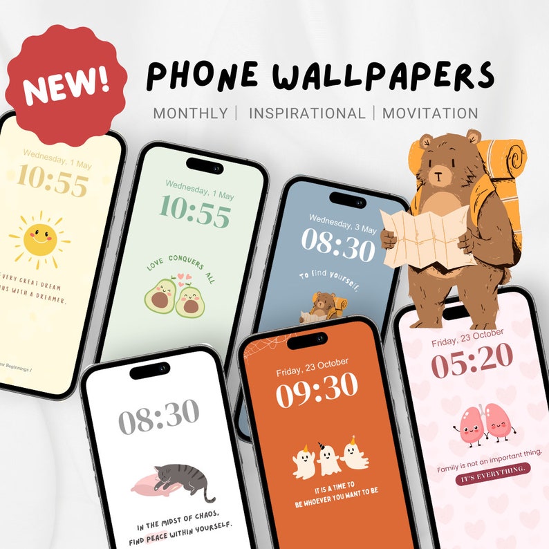 12 Phone Wallpaper Affirmations, Cute Illustration Wallpaper, Monthly ...