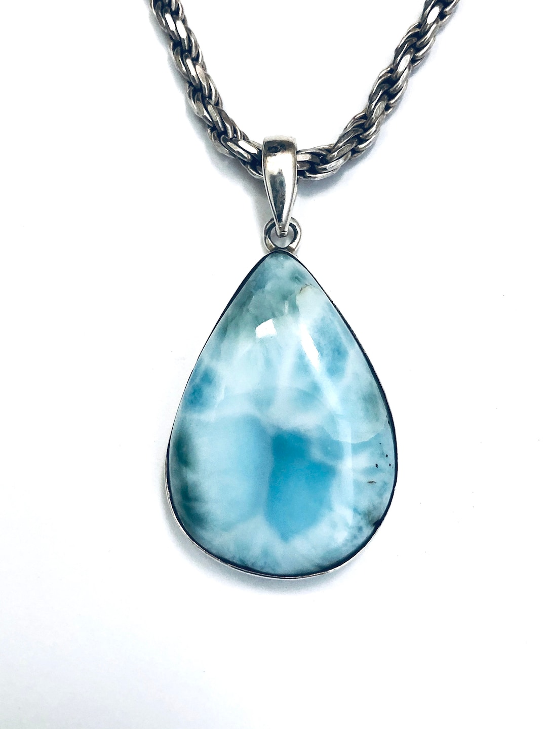 Genuine Larimar Dominican Republic Pendant Caribbean Gemstone Sterling ...