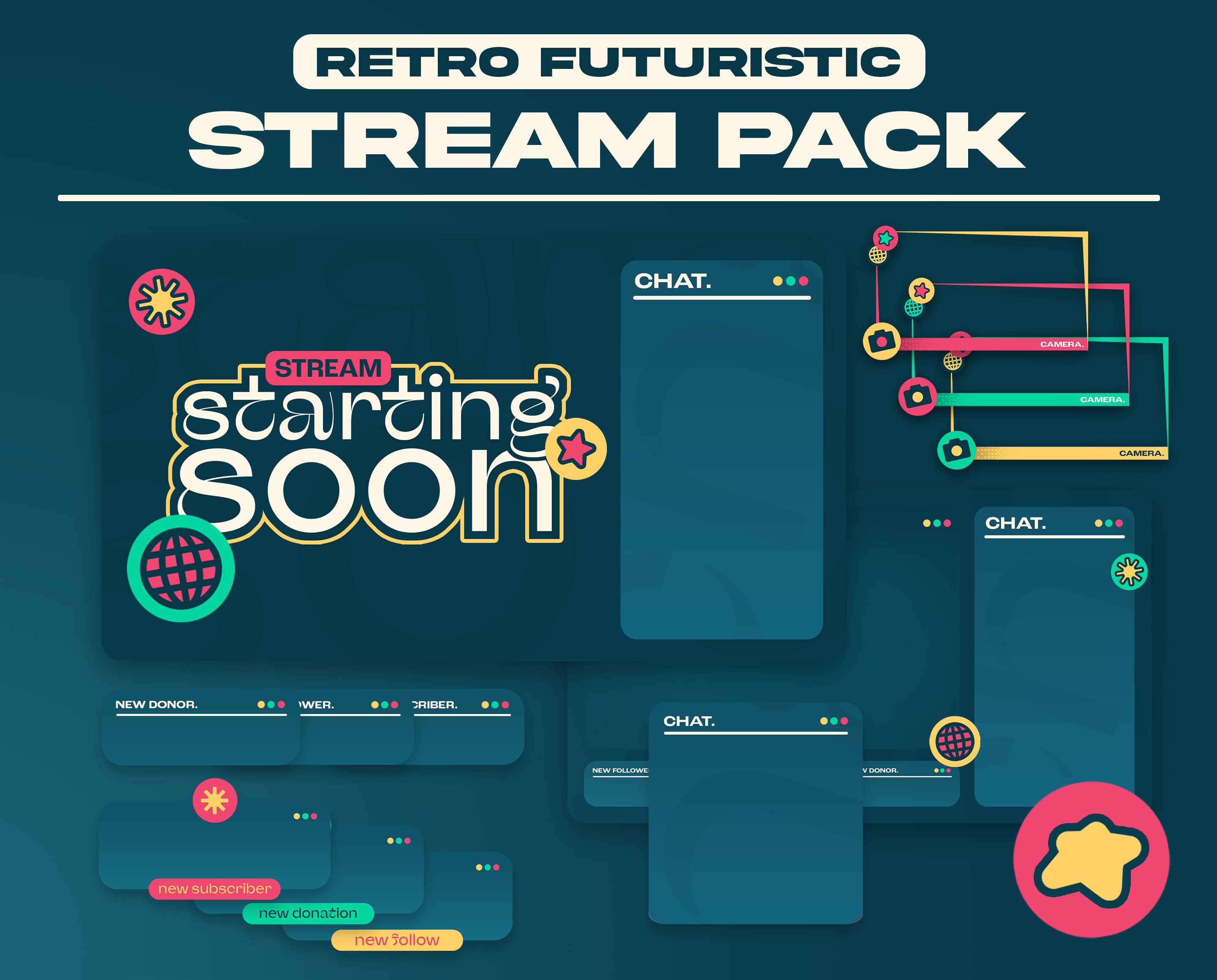 Retro Futuristic Stream Pack, Stream Overlay, Webcam Overlay, Twitch ...
