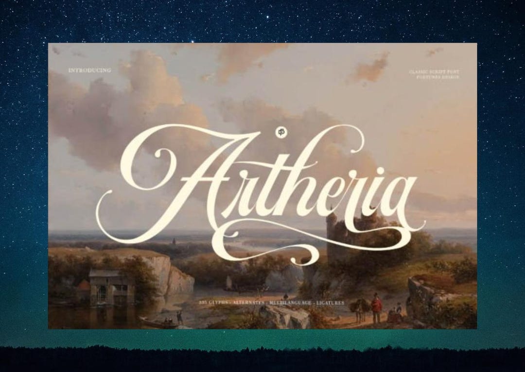 Artheria Font - Script Font, Canva Font, Procreate Font, Logo Vont, Vintage Font, Old Retro Font ...