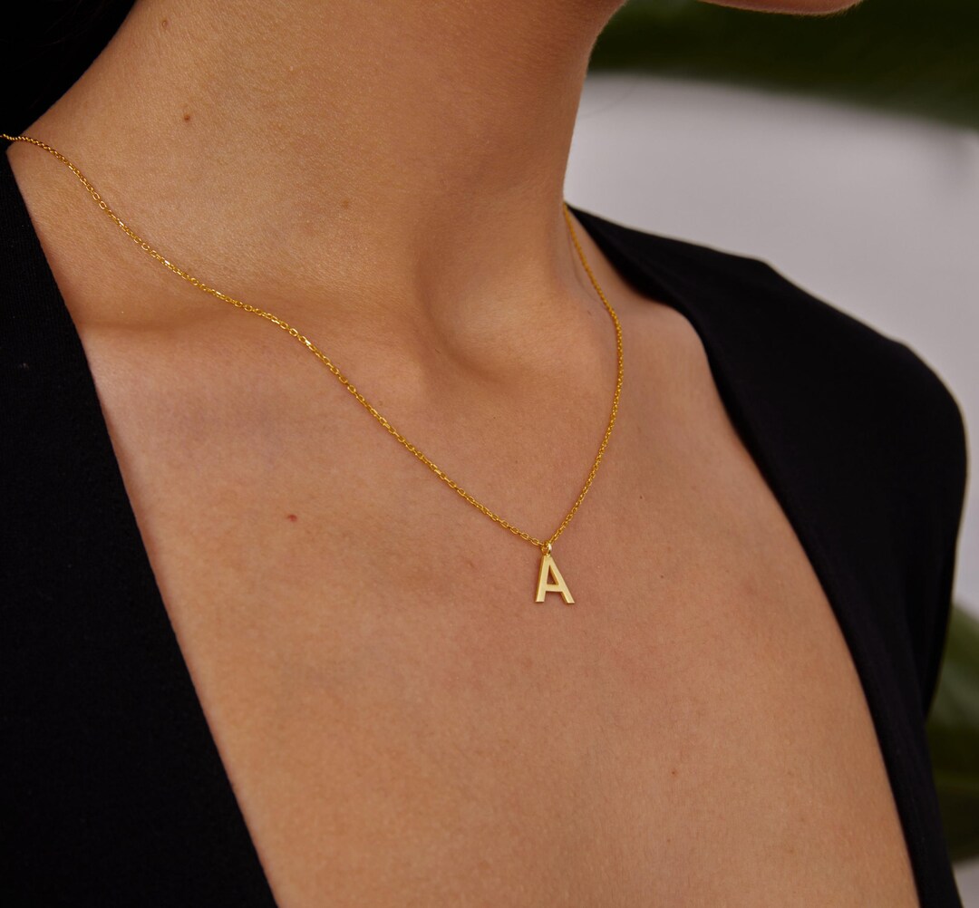 14K Gold Letter Necklace, Personalized Letter Jewelry, Dainty Initial ...