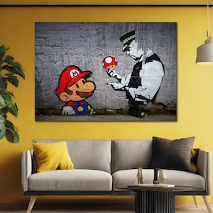 Banksy Mario Canvas Wall Art Banksy Canvas Banksy Super Mario Large Pop ...