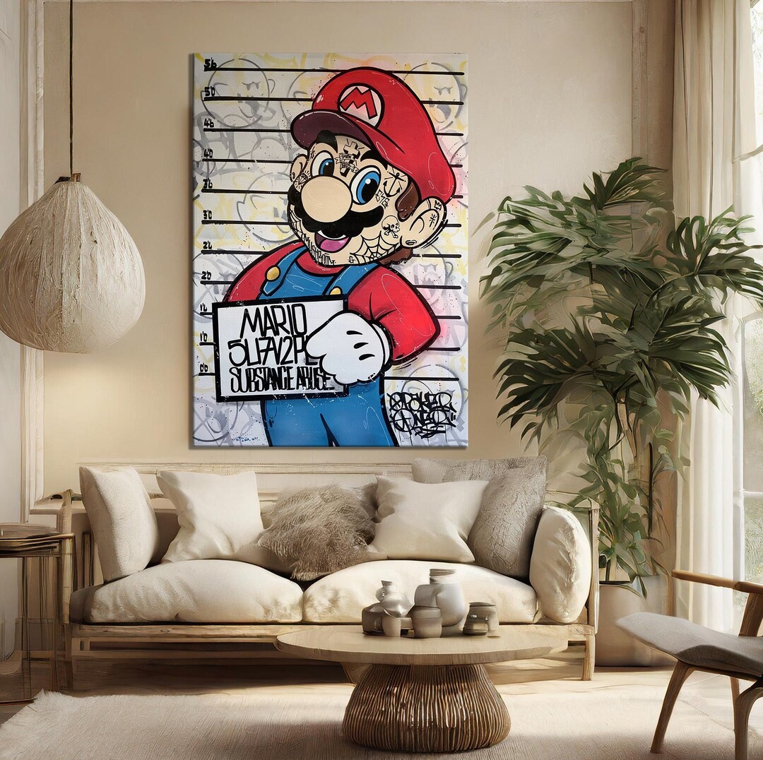 Banksy Guilty Mario Graffiti Pop Art Canvas, Banksy Style Pop Art ...