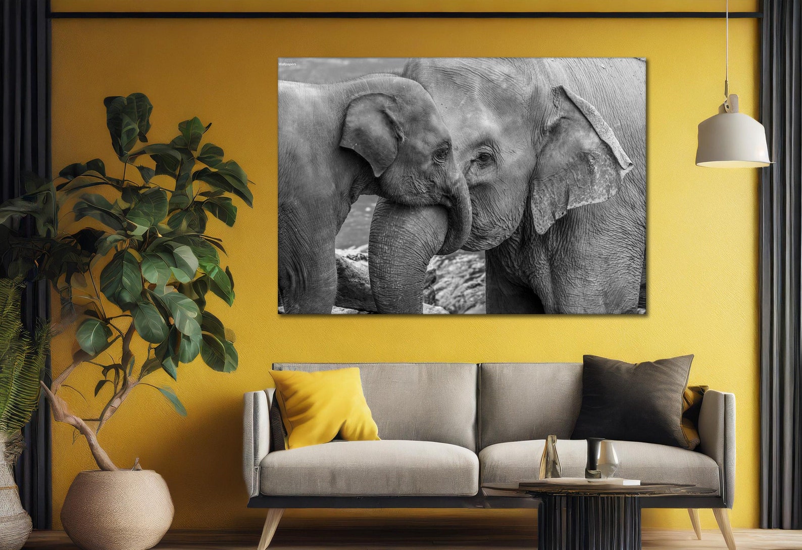 African Elephant Baby and Mom Canvas Wall Art, Elephant Canvas Print ...