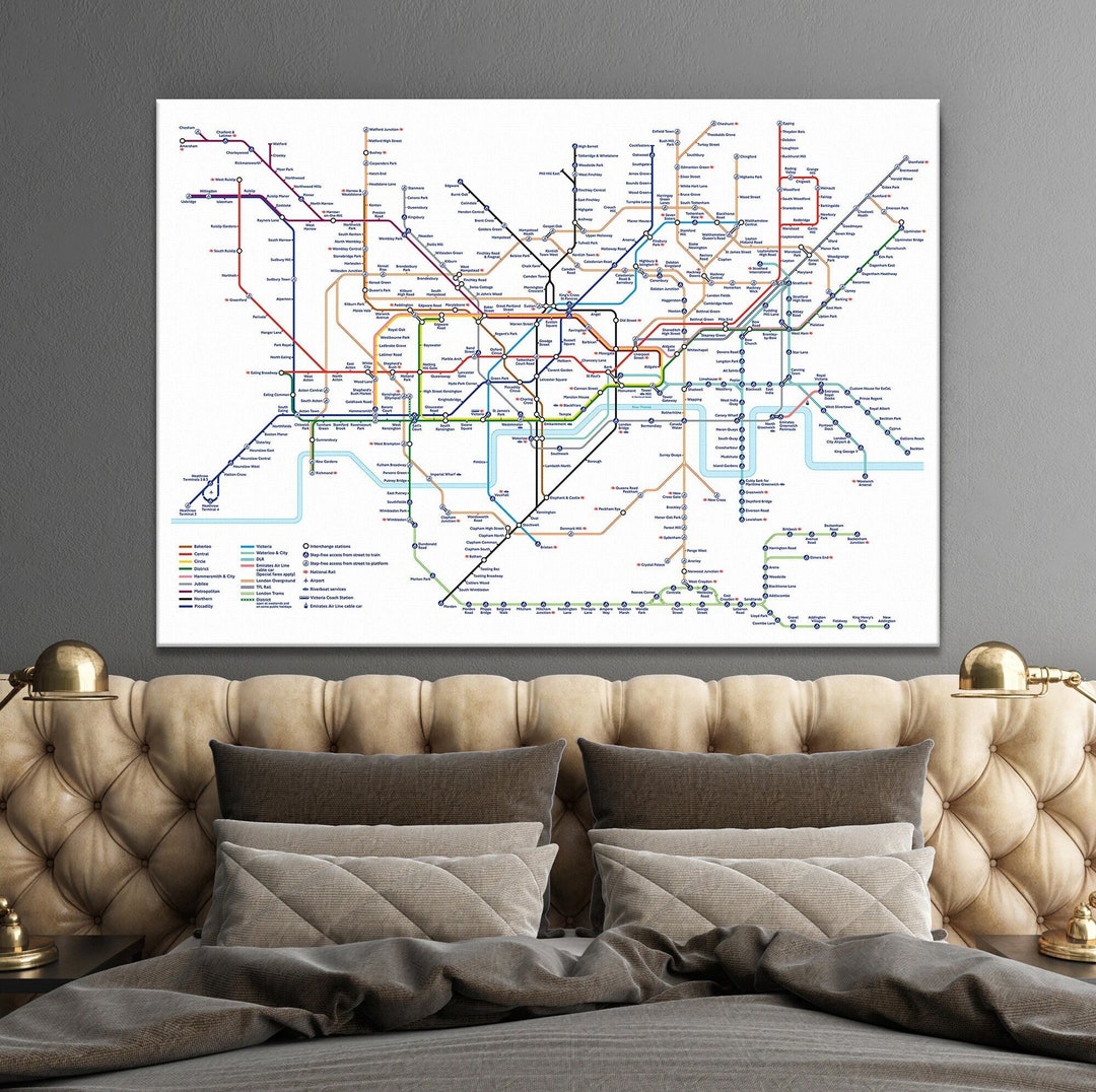Buy London Underground Tube Map With New Elizabeth Line Art Wall Art ...
