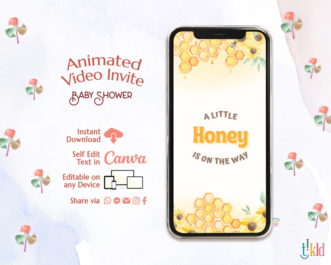 Digital Baby Shower Invitation, Electronic Baby Shower Evite, Honey Bee ...