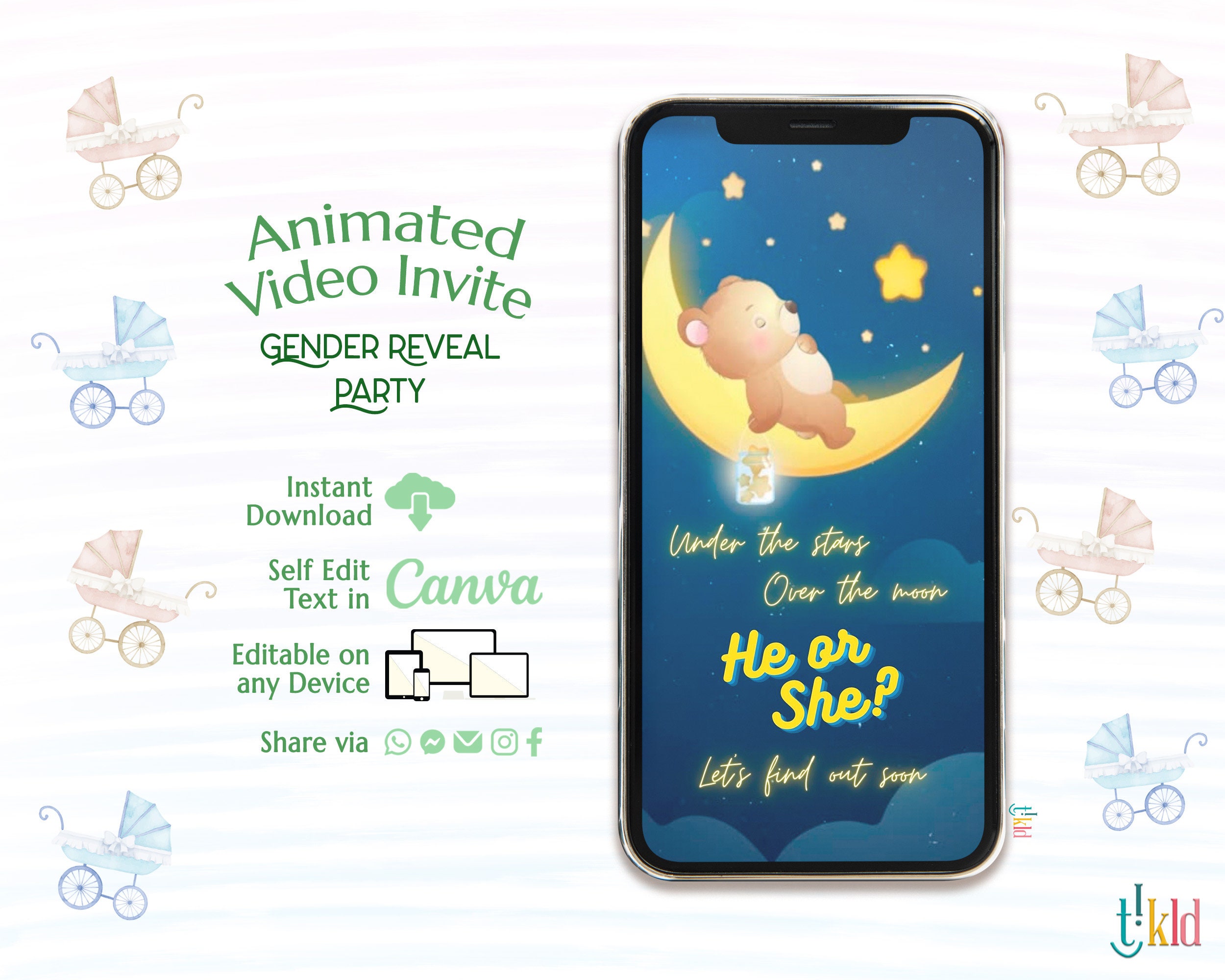 Digital Gender Reveal Invitation, Electronic Gender Reveal Evite, He or ...
