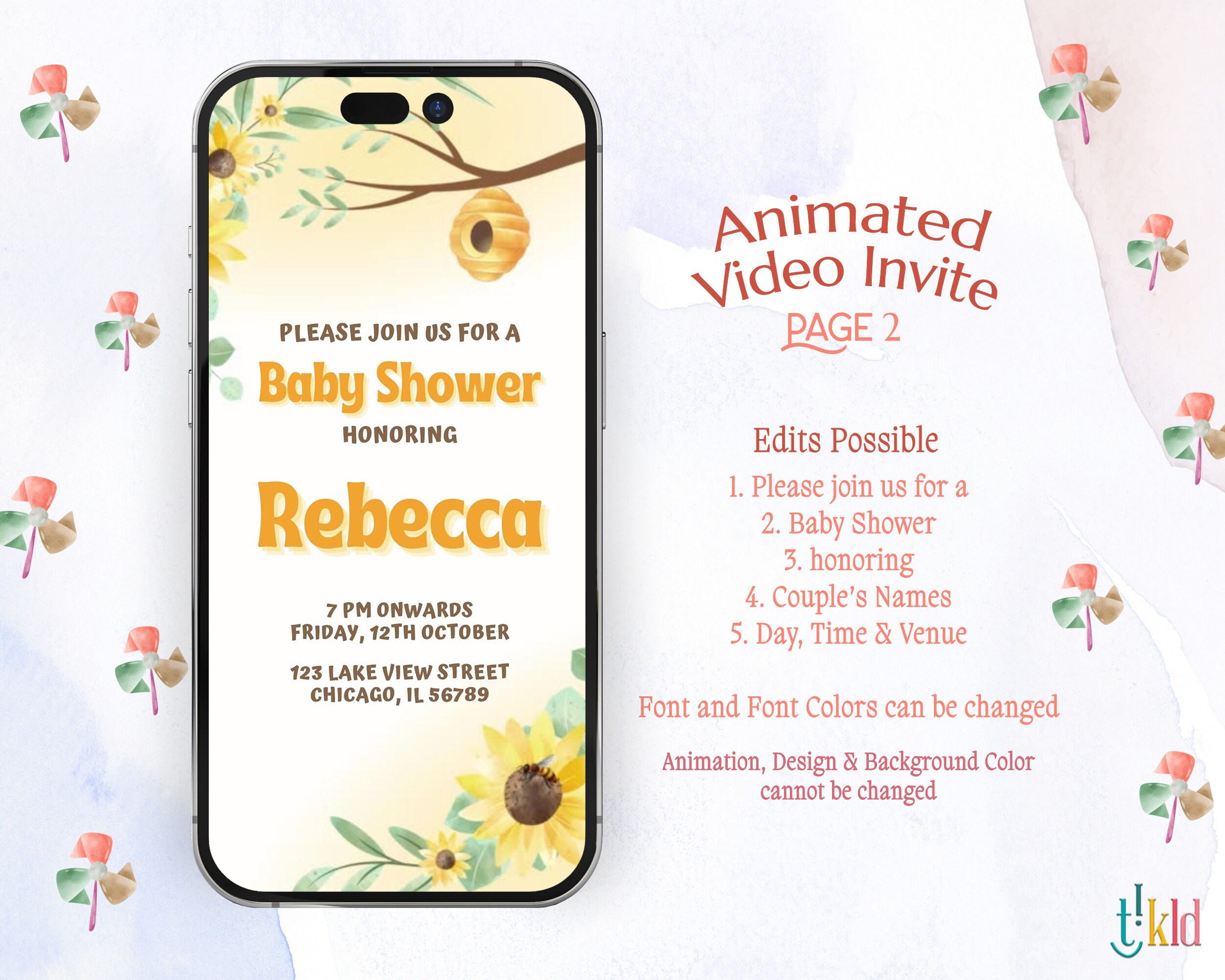 Digital Baby Shower Invitation, Electronic Baby Shower Evite, Honey Bee ...