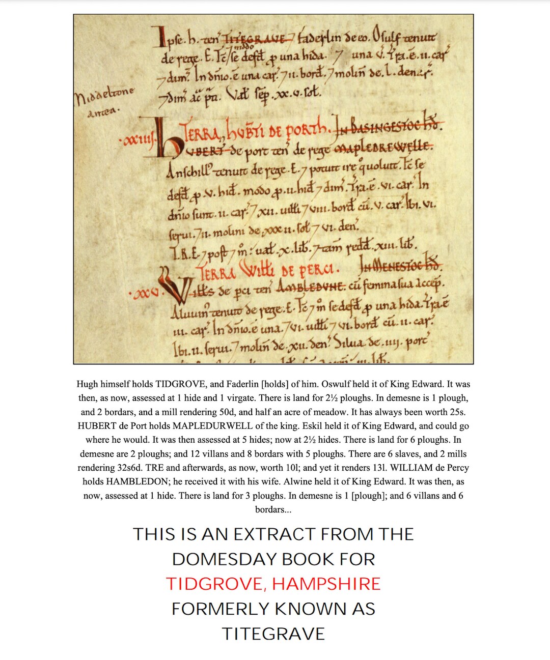 Domesday Book DORSET Towns and Villages. Original Latin Description ...