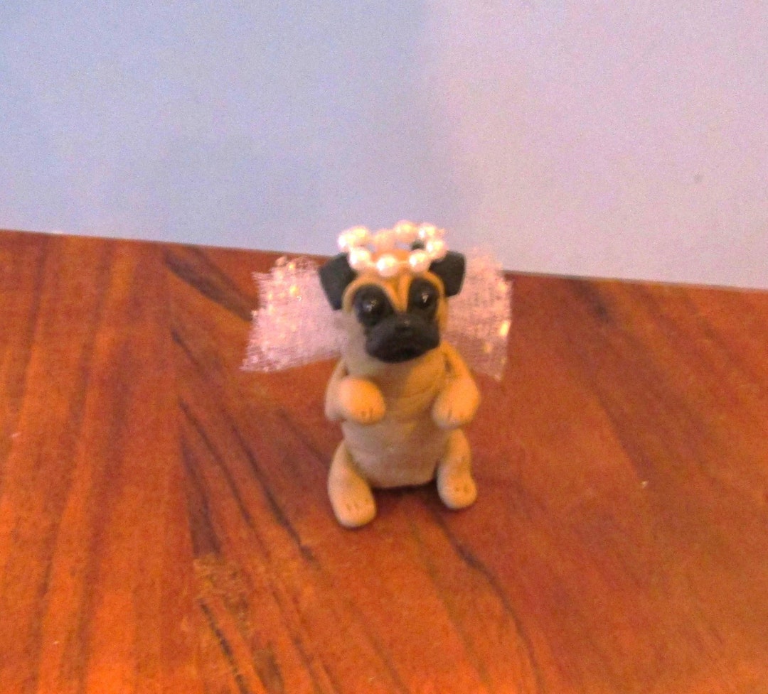 Pug Angel Dog Figurine, Clay, Handmade, OOAK, Myclayzone - Etsy