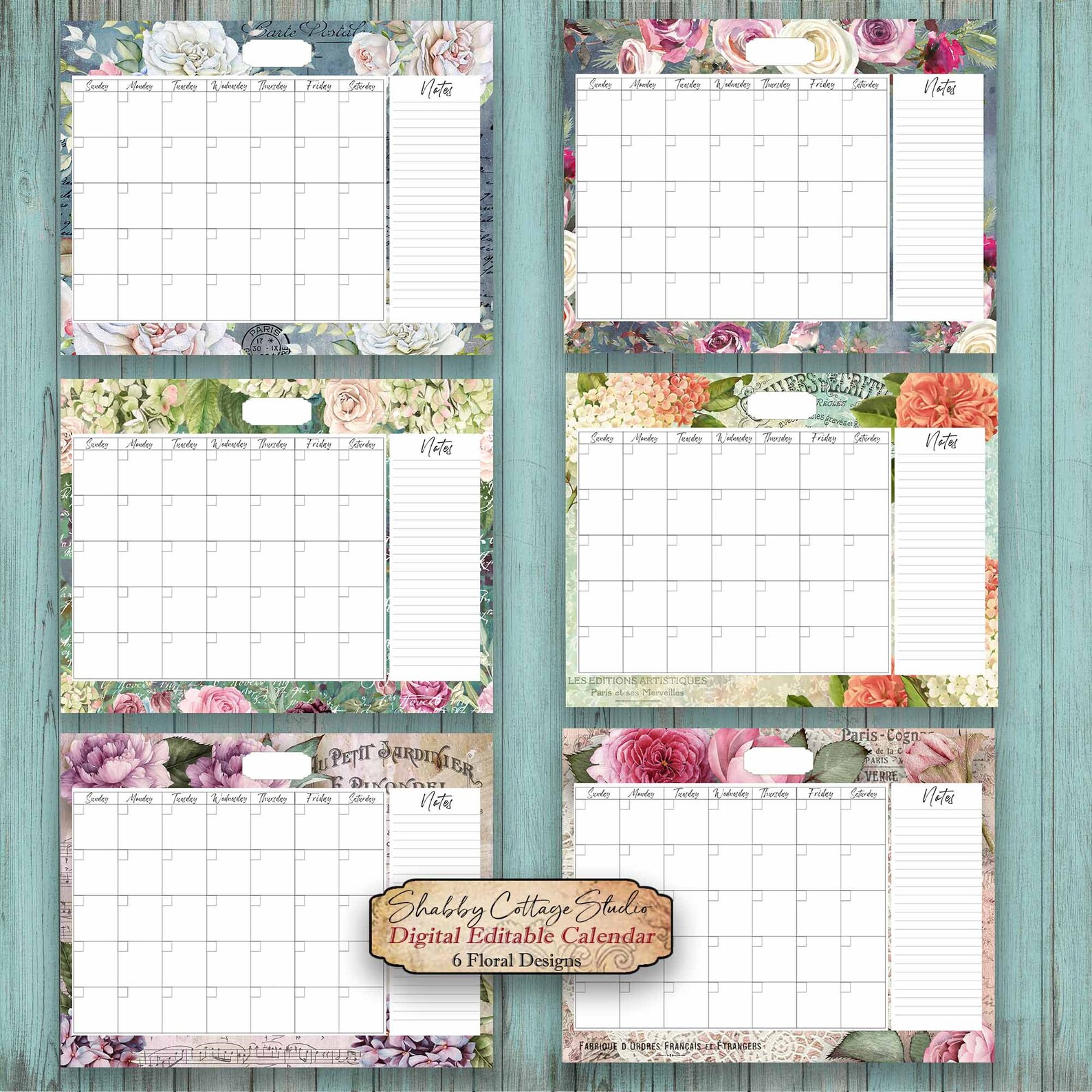 Printable Editable Calendar Floral Desk Calendar Instant - Etsy