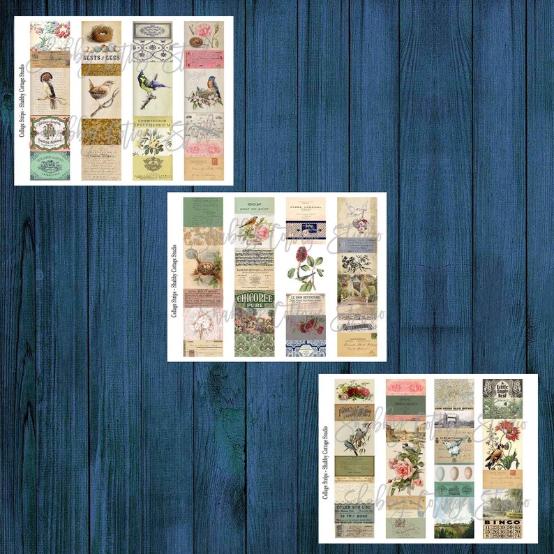 Collage Strips - Digital Download - Vintage Style Collage Sheets ...