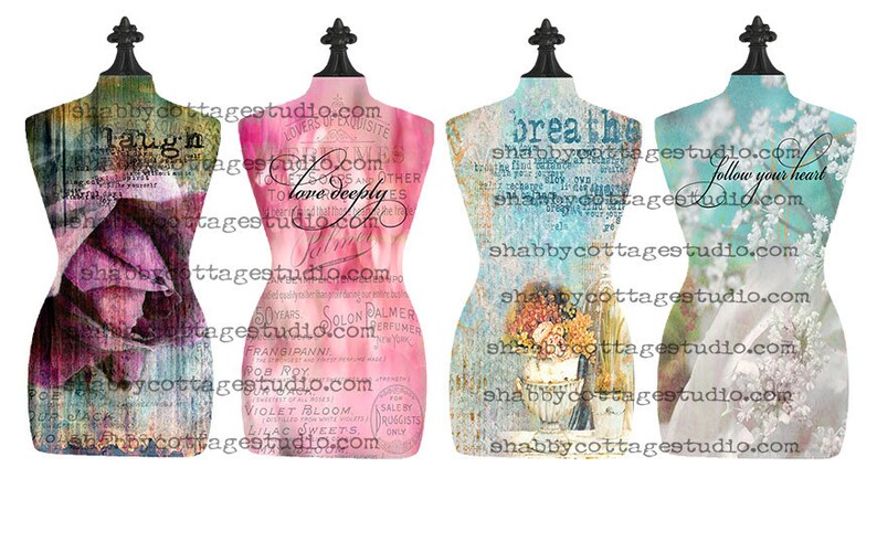 Floral Dressmaker Form Torso INSTANT DOWNLOAD Tags - Etsy