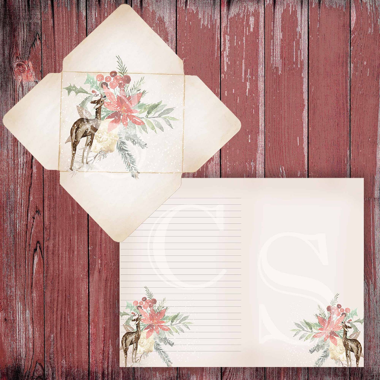 Christmas Digital Papers Printable Christmas Stationery Set | Etsy