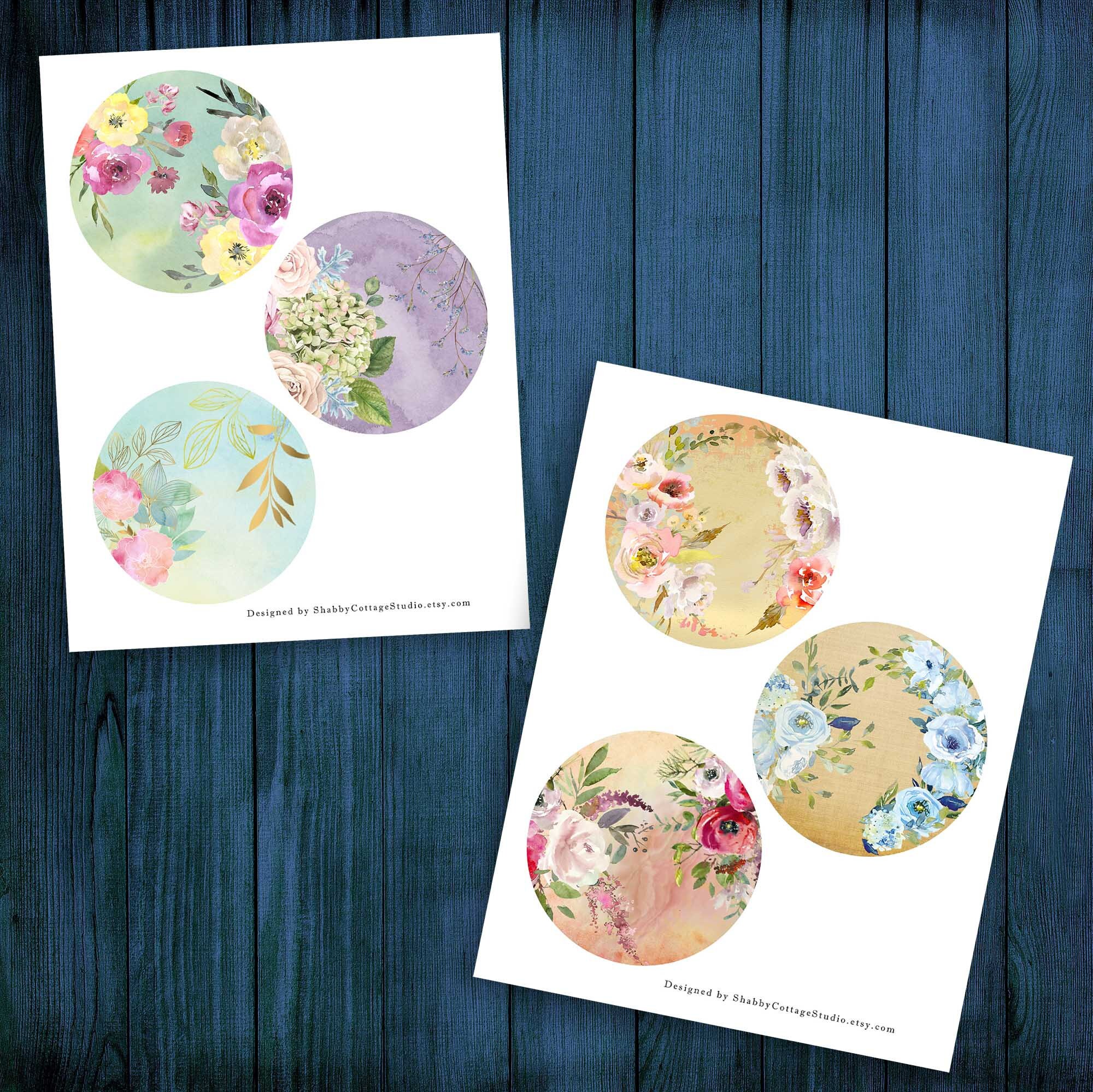 Floral Circle Stickers Collage Sheet Print Yourself for | Etsy