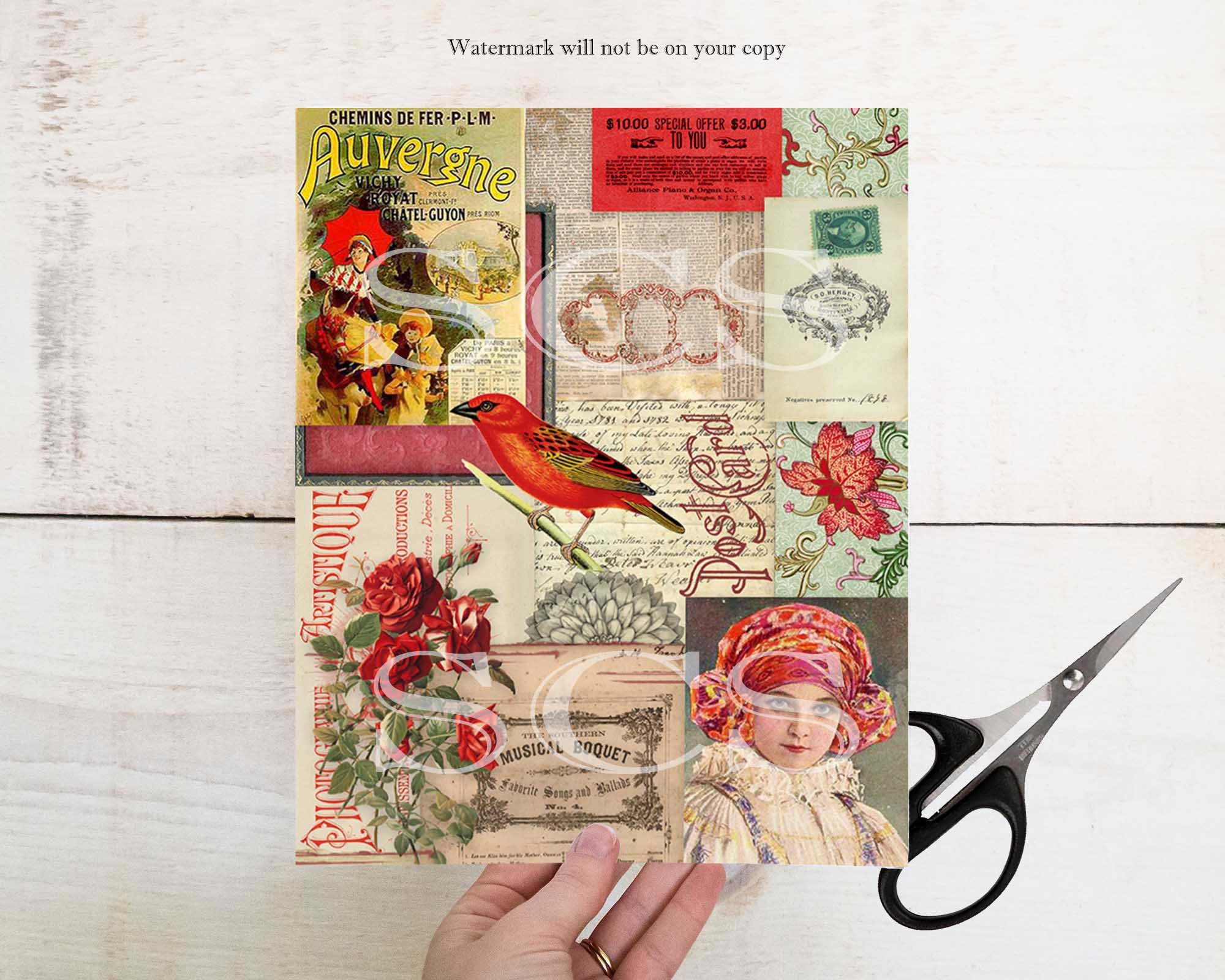 Ephemera Collage Papers Red Printable Paper Pack Digital - Etsy