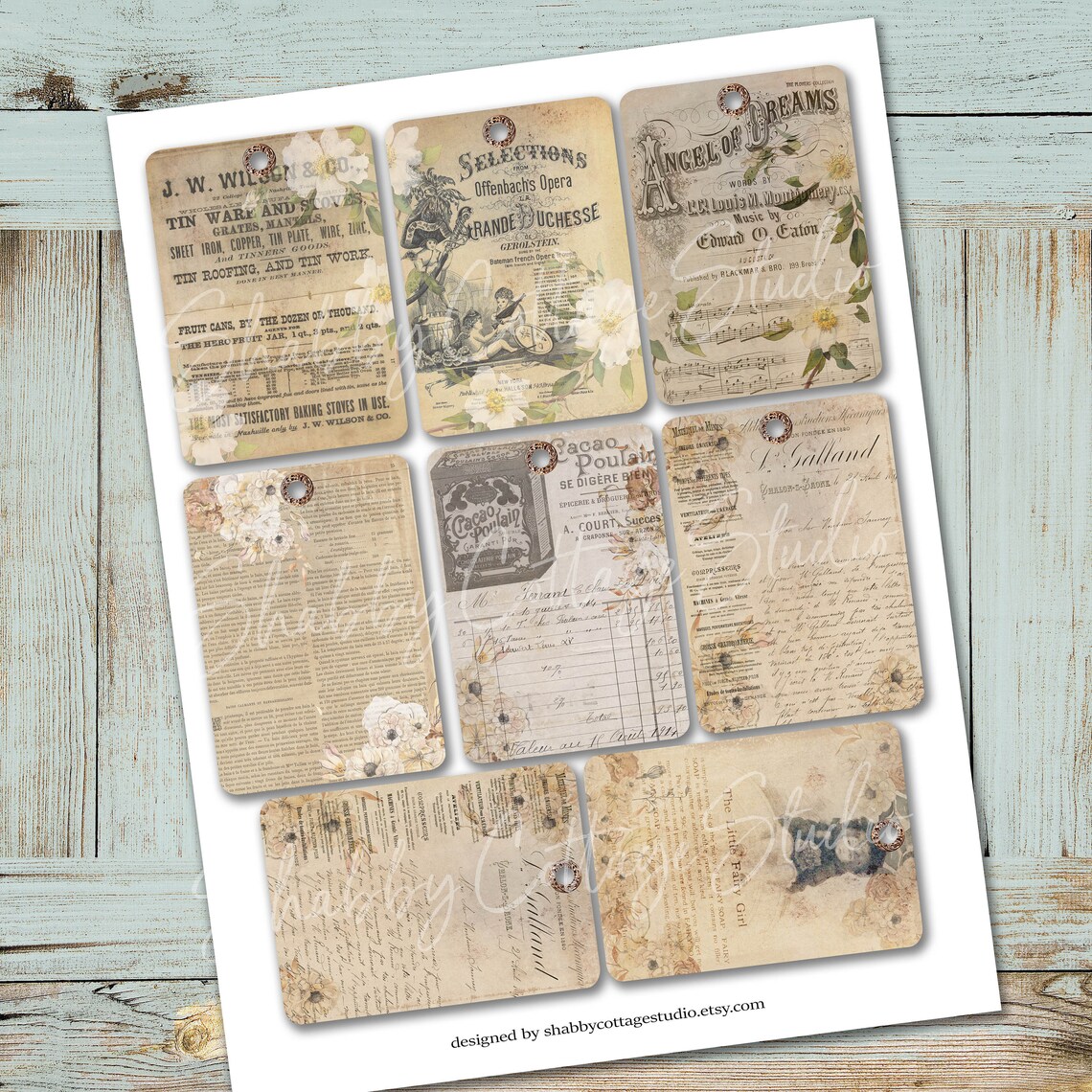 Floral Ephemera Tags Printable Download Digital Collage | Etsy