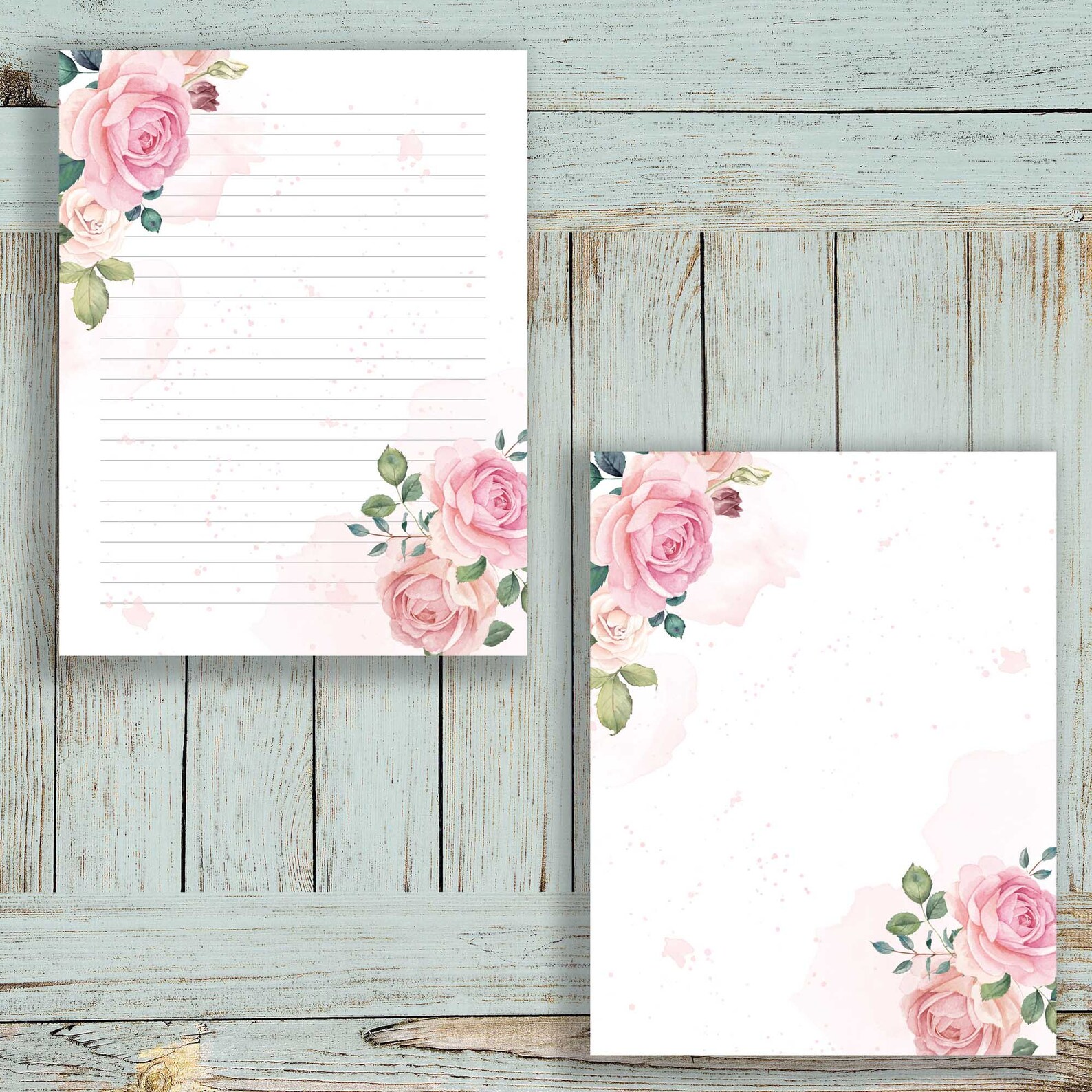 Pink Roses Digital Stationery Set 8.5 X 11 Printable Writing - Etsy
