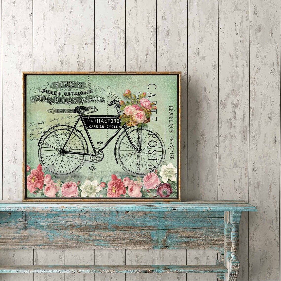 Bicycle With Flower Basket Printable Wall Art Wall Decor - Etsy