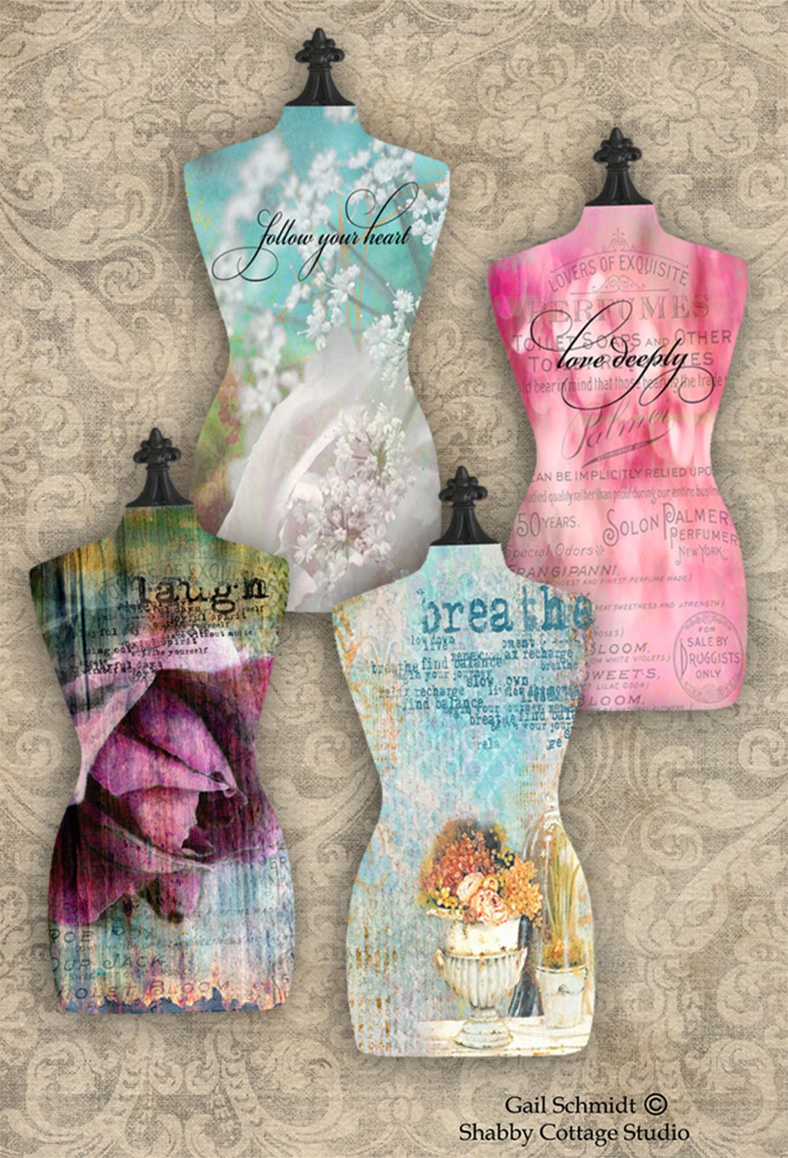 Floral Dressmaker Form Torso INSTANT DOWNLOAD Tags - Etsy