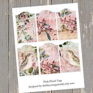 Pink Floral Tags - Instant Digital Download - Printable Collage Sheet ...