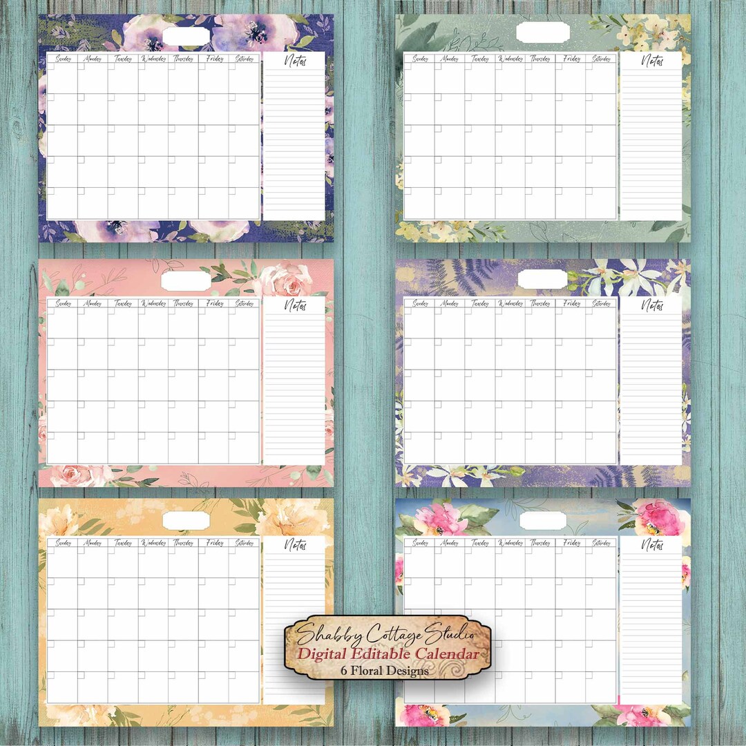 Printable Editable Calendar - Floral Desk Calendar - Instant Digital ...