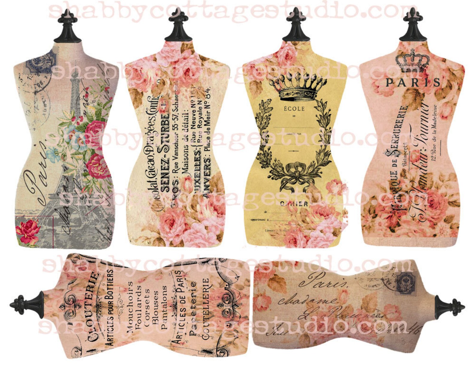 INSTANT DOWNLOAD Torso Tags Dressmaker Form French Text and Florals ...